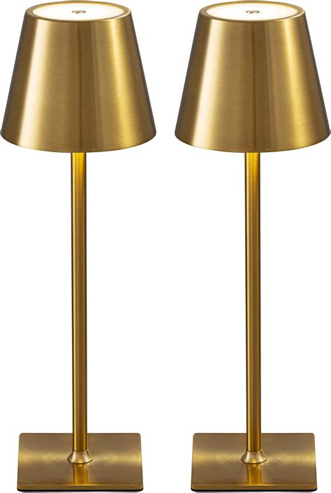 Gold Cordless Table Lamp Set Of 2 8 20 Inches Adjustable Height