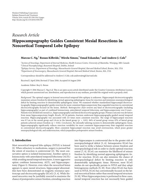 Pdf Hippocampography Guides Consistent Mesial Resections In