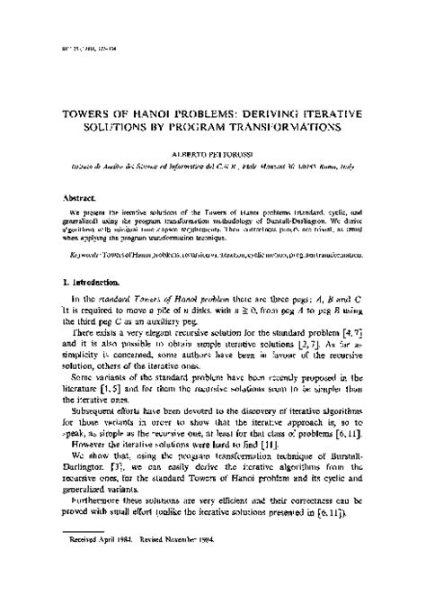 Pdf Towers Of Hanoi Problems Deriving Iterative Solutions By Program