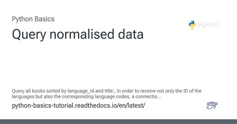 Query Normalised Data Python Basics 2510