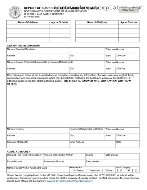 Download Sfn 960 Form In Pdf — North Dakota Templates
