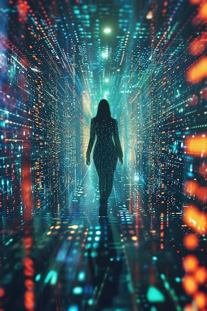 Representación 3d De Una Mujer Que Emerge De Una Matriz Digital Foto Premium
