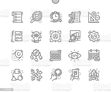 민첩한 개발 잘 만들어진 픽셀 완벽한 벡터 얇은 라인 아이콘 30 웹 그래픽 및 응용 프로그램을위한 그리드 2x 간단한 최소한의 그림 아이콘에 대한 스톡 벡터 아트 및 기타