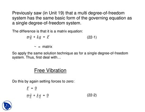 Free Vibration Part 2 Material And Structures Lecture Handout Docsity