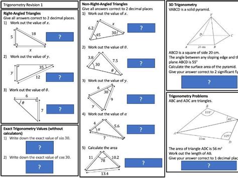 Gcse Higher Maths Revision Sheet Trigonometry Teaching Resources