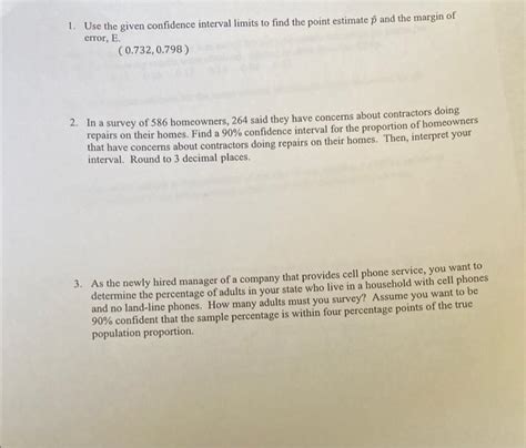 Solved 1 Use The Given Confidence Interval Limits To Find
