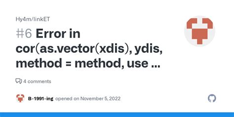 Error In Cor As Vector Xdis Ydis Method Method Use Use Missing Observations In Cov