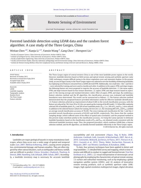 Pdf Forested Landslide Detection Using Lidar Data And The Random Forest Algorithm A Case