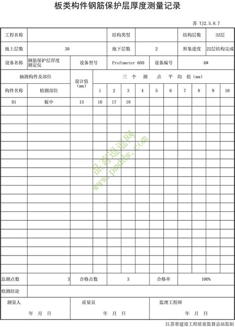 【tj25 施工试验报告及见证检测报告】tj2587 钢筋保护层厚度实测表品茗逗逗网品茗施工软件服务平台
