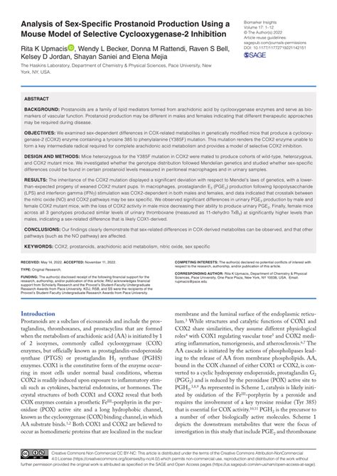 Pdf Analysis Of Sex Specific Prostanoid Production Using A Mouse Model Of Selective