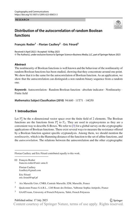 Distribution Of The Autocorrelation Of Random Boolean Functions
