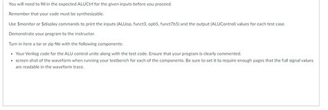Solved As Described In The Class Slides The Alu Control