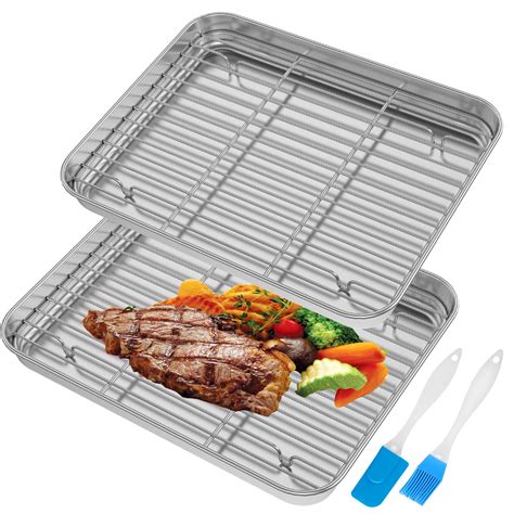 Baking Sheet Tray With Cooling Rack Set 2 Pans 2 Racksstainless