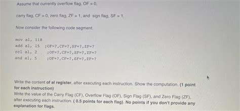Solved Assume That Currently Overflow Flag Of 0 Carry