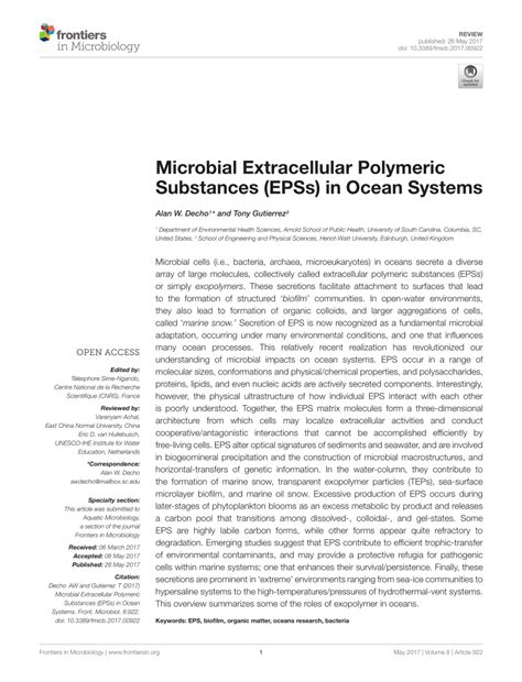 Pdf Microbial Extracellular Polymeric Substances Epss In Ocean Systems