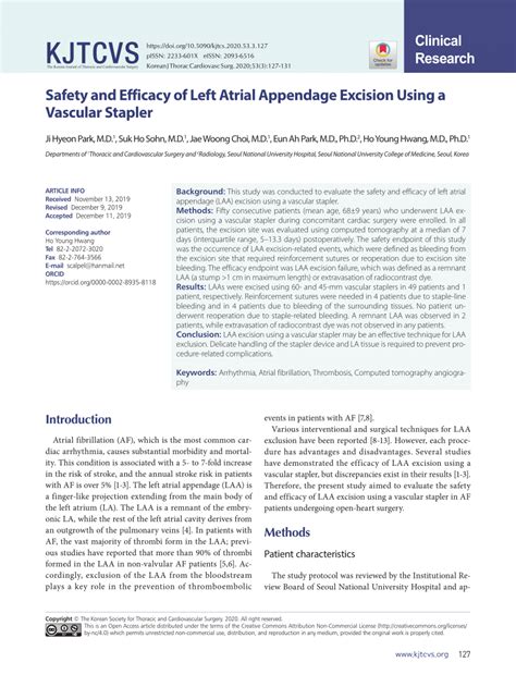 Pdf Safety And Efficacy Of Left Atrial Appendage Excision Using A Vascular Stapler