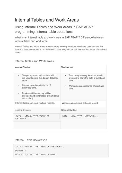 Doc 5 Internal Tables And Work Areas Dokumentips