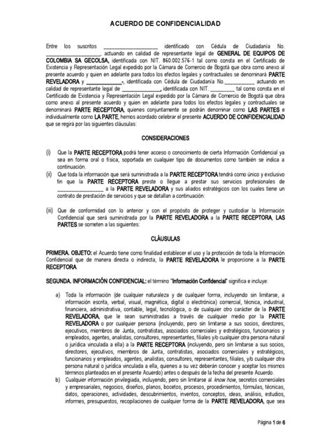 Modelo Acuerdo De Confidencialidad Pdf