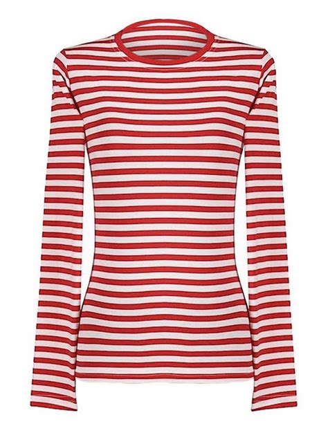 Thetru Clown Kostüm Ringelshirt Langarm Rot Weiß Karnevalskostüm Damen Gestreiftes Shirt Für