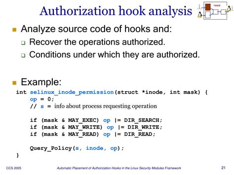 Ppt Automatic Placement Of Authorization Hooks In The Linux Security Modules Framework