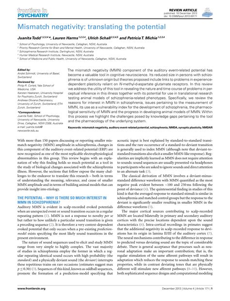 Pdf Mismatch Negativity Translating The Potential