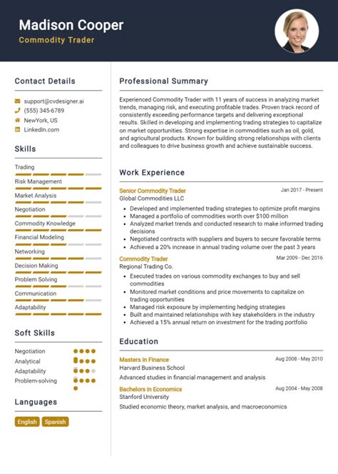 Commodity Trader Resume Example For Tips To Stand Out CVDesigner Ai
