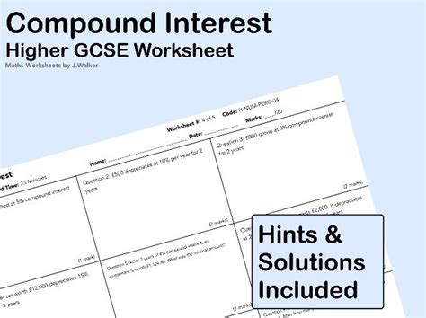 Gcse Maths Worksheet Compound Interest Higher Tier Teaching Resources
