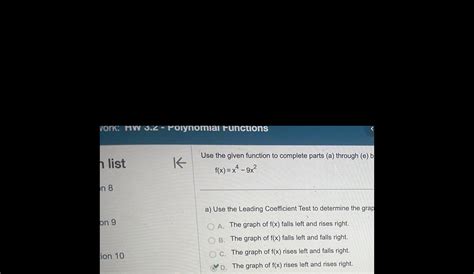 [answered] Vork Mw 3 2 Polynomial Functions N List N 8 On 9 Ion 10 K
