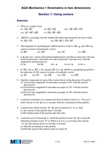 using vectors exercise pdf
