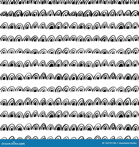 Seamless Geometric Pattern With Linear Semicircles Vector Doodle Geometric Texture Stock Vector
