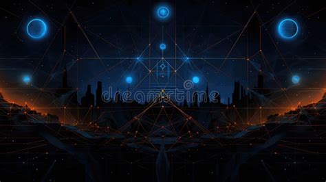 Abstract Futuristic Cityscape With Glowing Geometric Shapes Stock Illustration Illustration Of