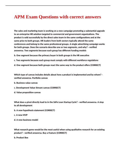 Apm Exam Questions With Correct Answers Apm Stuvia Us