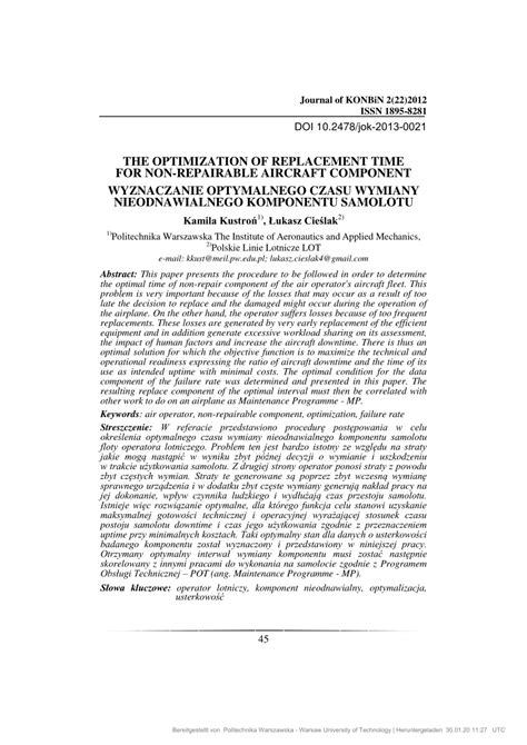 Pdf The Optimization Of Replacement Time For Non Repairable Aircraft Component