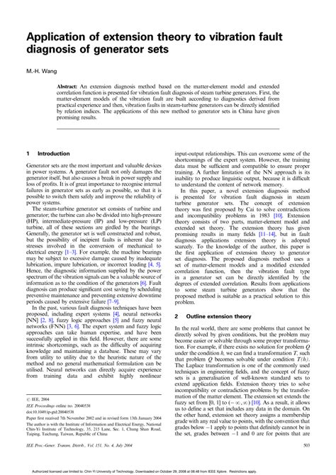 Pdf Application Of Extension Theory To Vibration Fault Diagnosis Of Generator Sets