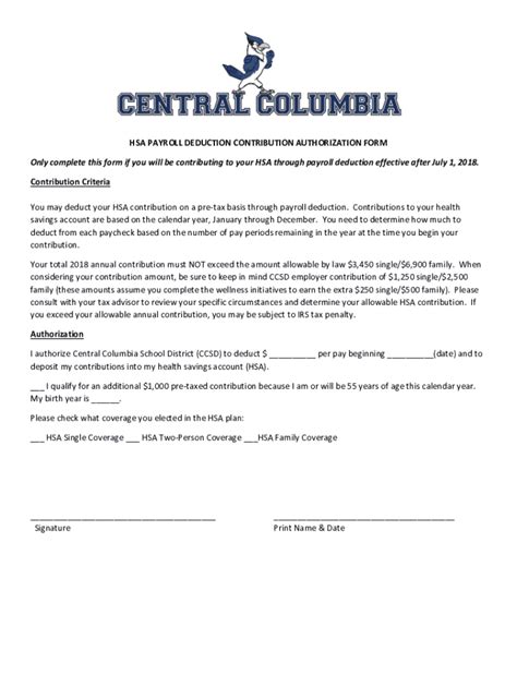 Fillable Online Hsa Payroll Deduction Contribution Authorization Fax Email Print Pdffiller