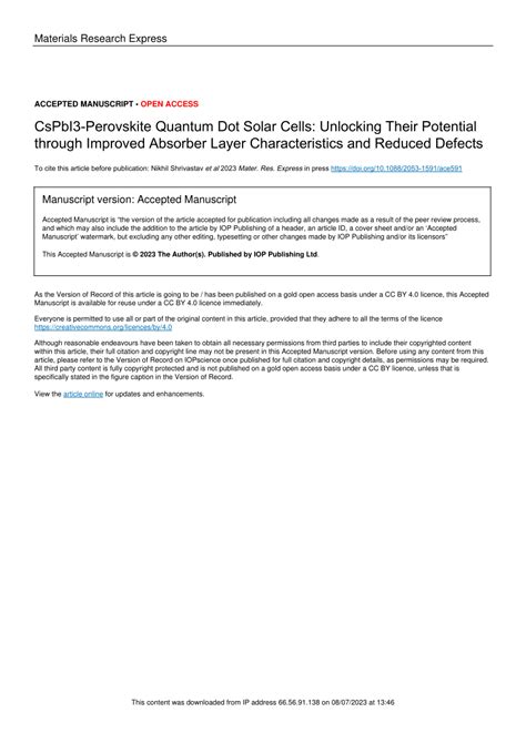 Pdf Cspbi3 Perovskite Quantum Dot Solar Cells Unlocking Their