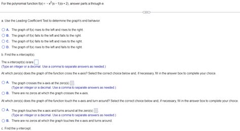 Solved For The Polynomial Function F X −x2 X−1 X 2