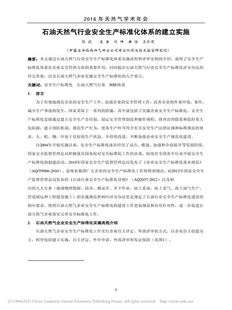 石油天然气行业安全生产标准化体系的建立实施 张毅 Pdf