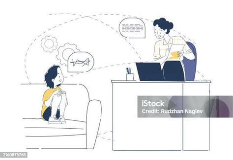 언어 병리학자 여자는 아이가 의사 소통을 배우도록 도와줍니다 어린이의 의사 소통 기술 개발 교육 및 학습 선형 벡터 그림 개발에