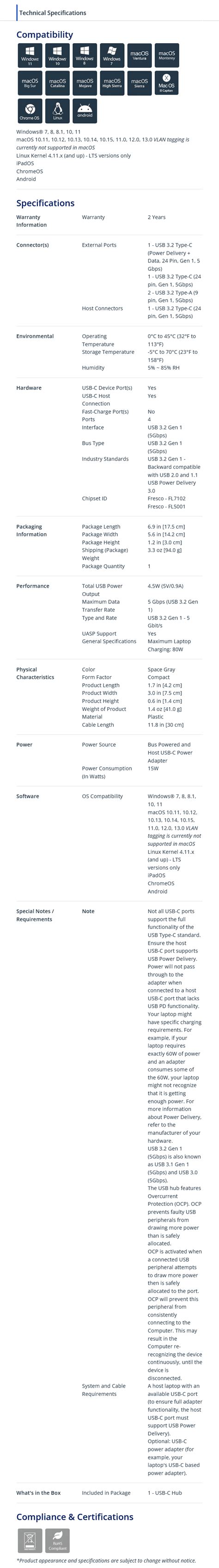 Startech Port Usb C To Usb A C Hub Gbps W Power Delivery G A Cpdb Usb C Hub Mwave