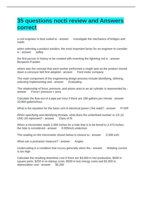 35 Questions Nocti Review And Answers Correct Nocti Mechatronics