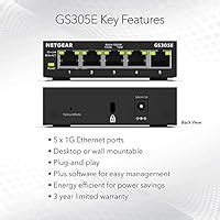 Amazon Com NETGEAR 5 Port Gigabit Ethernet Plus Switch GS305E Desktop Or Wall Mount Home