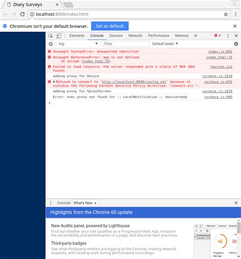 Javascript Cordova App Unexpected Identifier In Indexjs Stack