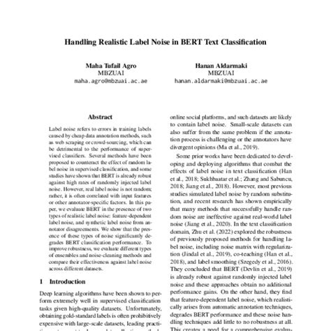 Handling Realistic Label Noise In Bert Text Classification Acl Anthology