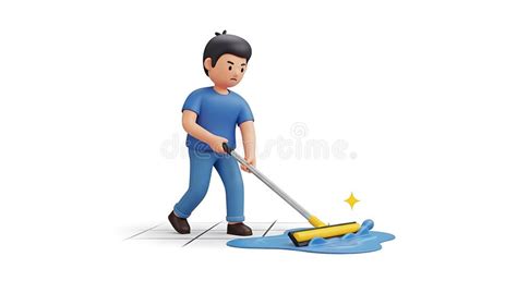 Man Cleaning Spill With Squeegee Stock Illustration Illustration Of