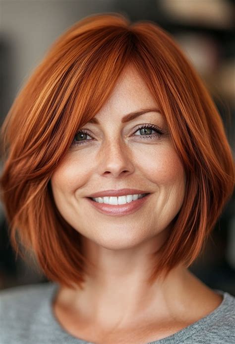 47 Bob Hairstyles For Women Over 50 Vibrant Copper Bob With Side
