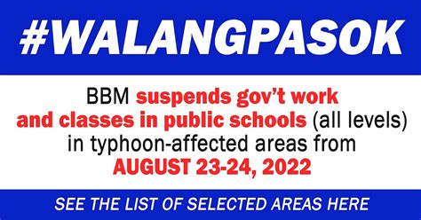 Bbm Suspends Govt Work And Classes In Public Schools In Selected Areas From August 23 24 Due To