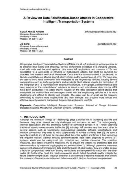 A Review On Data Falsification Based Attacks In Cooperative Intelligent Transportation Systems Pdf