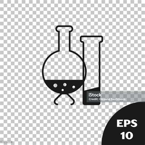 검은 색 테스트 튜브와 플라스크 투명 한 배경에 격리 된 화학 실험실 테스트 아이콘 실험실 유리 표지판 벡터 일러스트레이션 개발에 대한 스톡 벡터 아트 및 기타 이미지