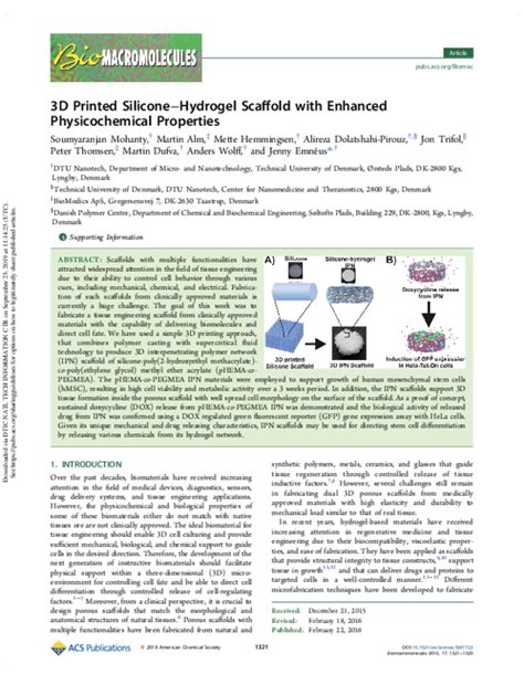 Pdf 3d Printed Silicone Hydrogel Scaffold With Enhanced Physicochemical Properties